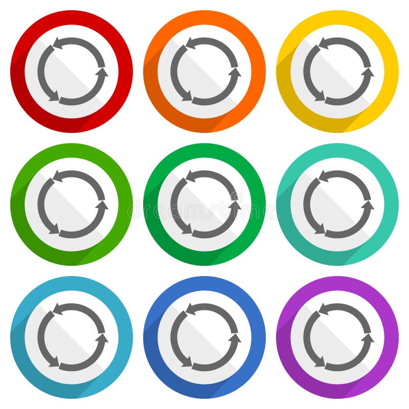 Reload Web Vector Icons, Set of Colorful Flat Design Buttons for ...
