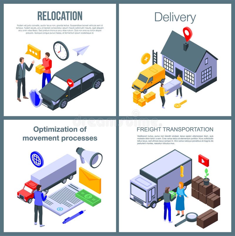 Relocation Banner Set, Isometric Style Stock Vector - Illustration of ...