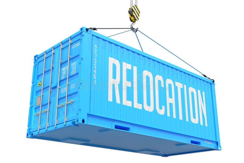 Relocation - Blue Hanging Cargo Container. Stock Image - Image of goods ...