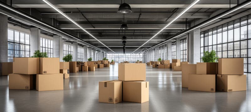 Relocation, Logistics, Moving Cardboard Boxes Stacked in Empty ...