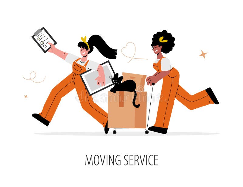 Relocation or Moving Service Quickly and Efficiently.Two Female Workers ...