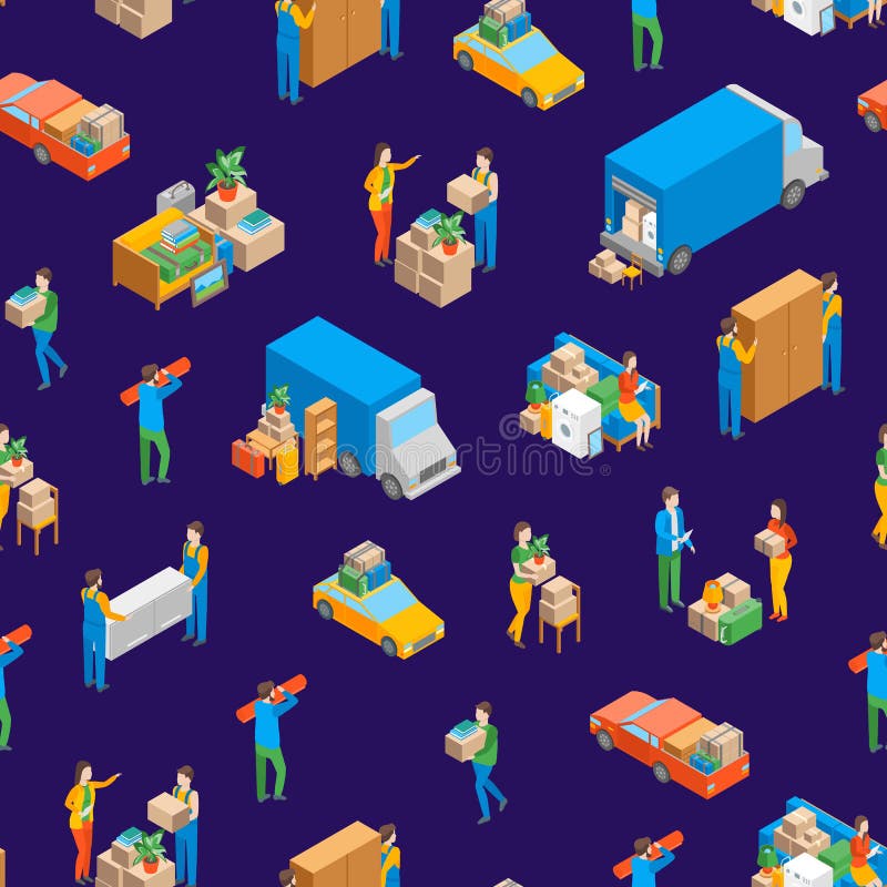 Relocation Service 3d Seamless Pattern Background Isometric View ...