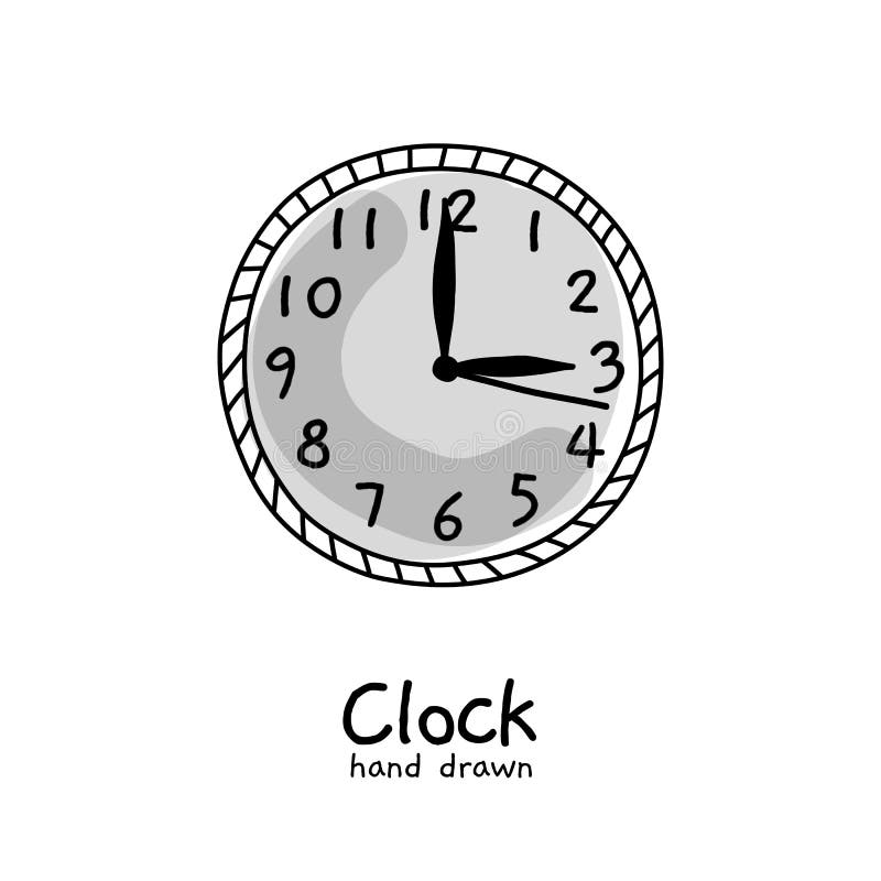 Reloj Dibujado Mano Del Vector En El Fondo Blanco Ilustración del ...