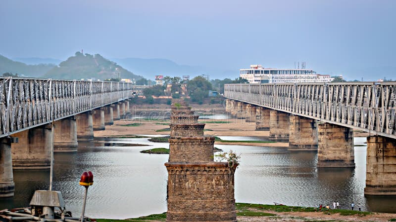 Remaining Structure of Old Bridge and Two Parallel Railway Bridge Stock ...