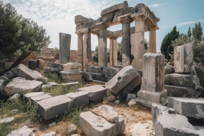 Remains of Ancient Temple, with Weathered Stones and Broken Columns ...