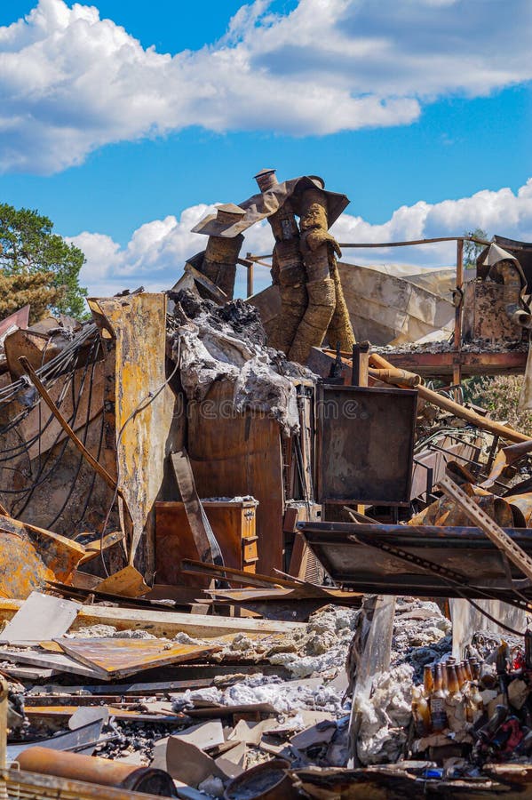 The Remains of Burned Down Restaurant Building Stock Image - Image of ...
