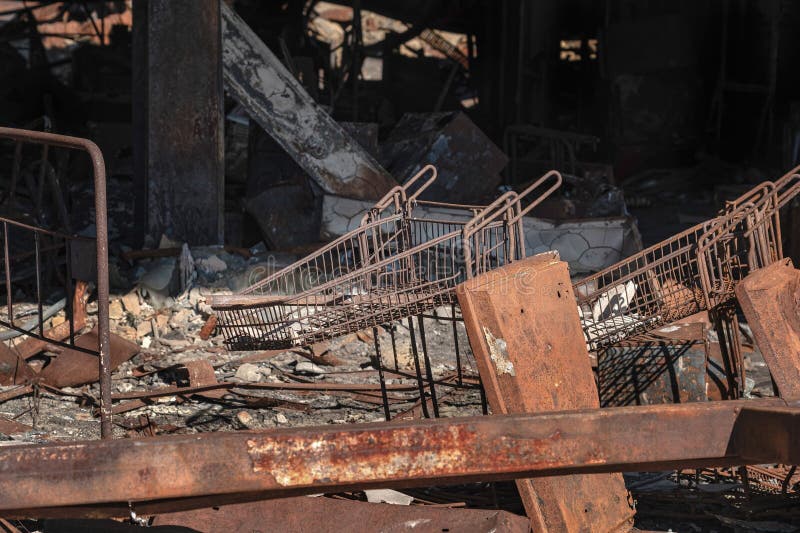 Remains of Carts for Goods, Destroyed Elements of the Building Frame ...
