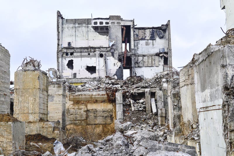 Remains of the Destroyed Industrial Building. the Skeleton of a Large ...