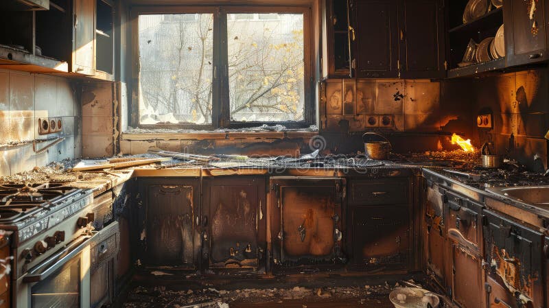 The Remains of a Kitchen Fire, with Burnt Cabinets and Scorched Walls ...
