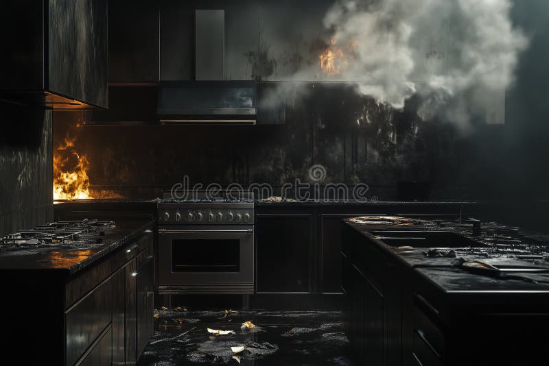 Remains of a Luxury Kitchen after a Devastating Fire with Melted ...