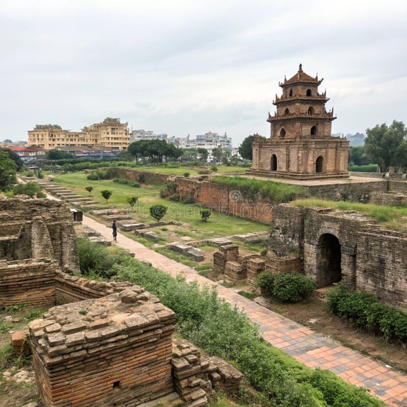 Ruins of Ancient City Gates and Temple Stock Illustration ...