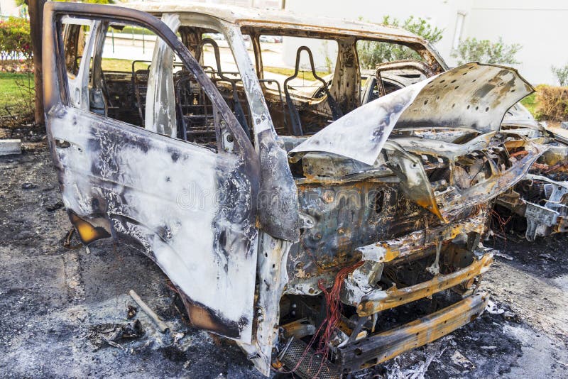 Remains of a Van Destroyed by Fire Accident Stock Photo - Image of ...