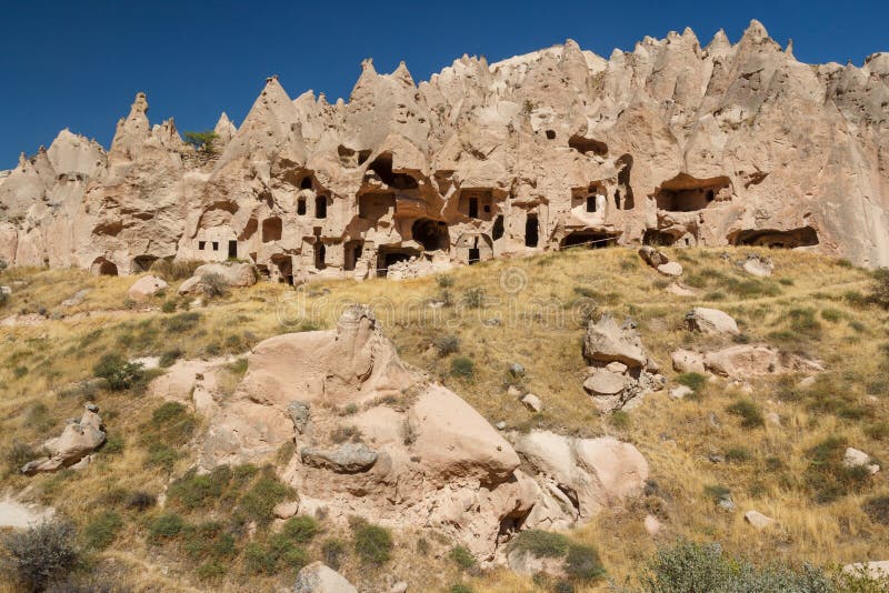 Remains of Zelve Rock-cut Monastery Complex Stock Image - Image of ...