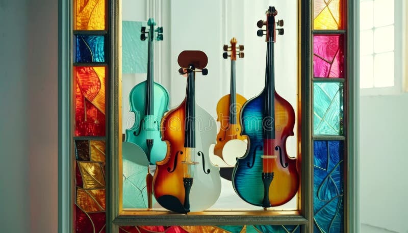 Violin and are in window stock illustration. Illustration of trendy ...