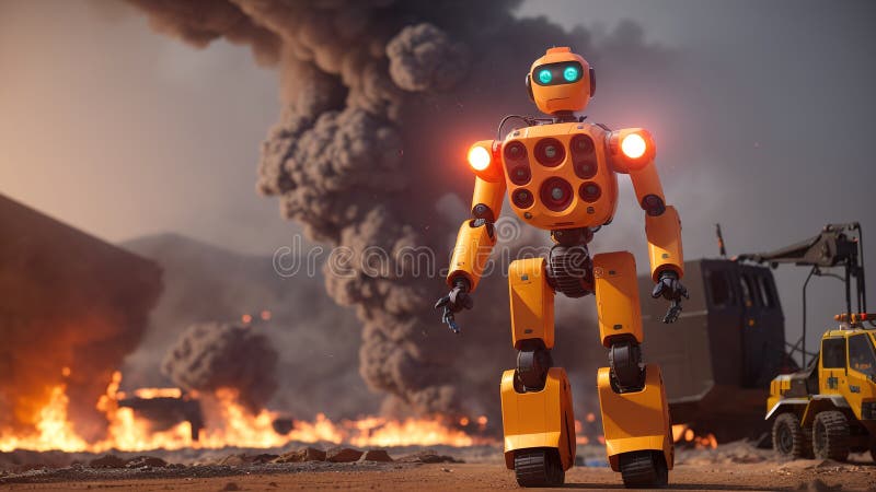 A Remarkable Image of a Robot Standing in Front of a Fire AI Generative ...