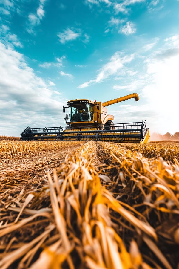 A Remarkable Low-angle View Captures the Combine Harvester Diligently ...