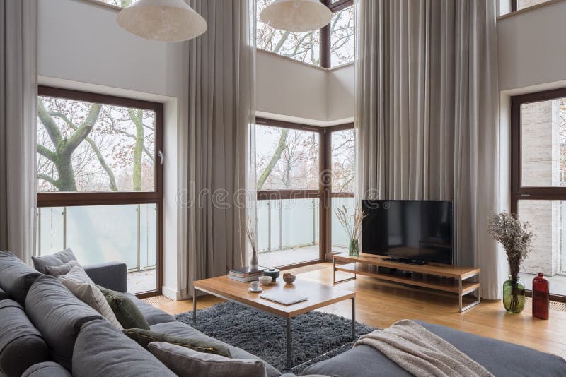 Remarkable and Spacious Living Room Stock Image - Image of interior ...