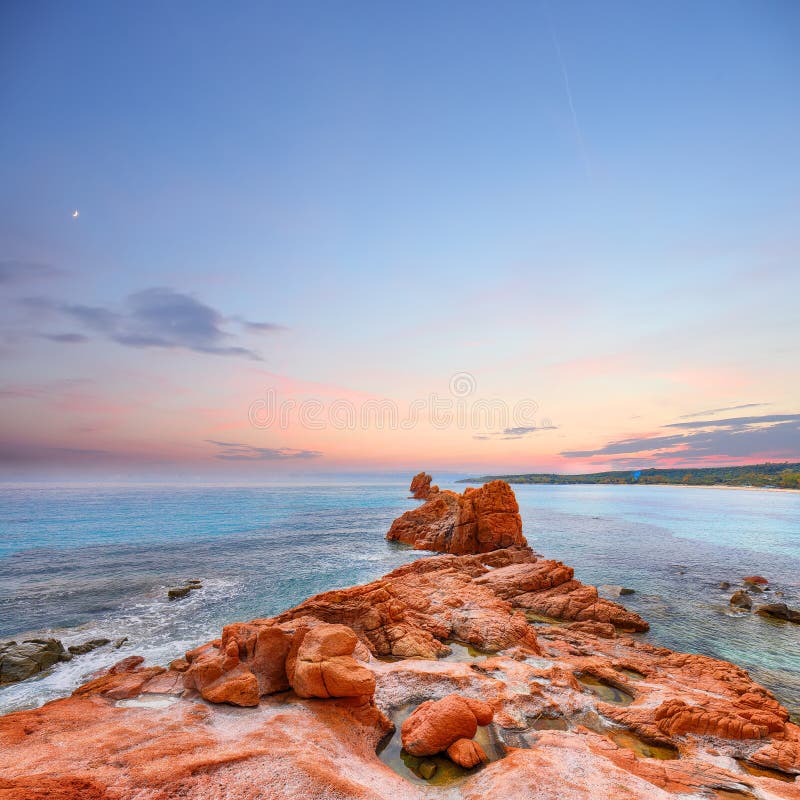 Remarkable Sunset View of Red Rocks (is Scoglius Arrubius) on Cea Beach ...