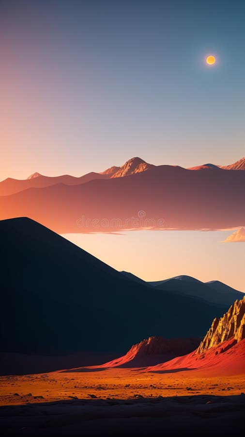 A Remarkable View of a Desert with a Bright Orange Sky AI Generative ...