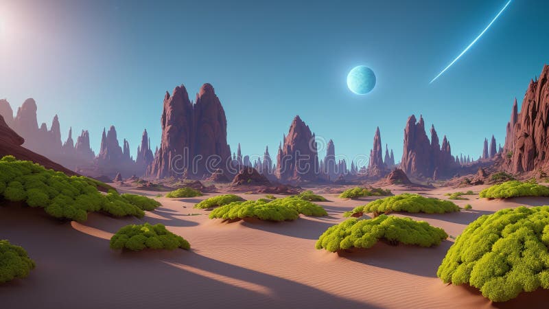 A Remarkable View of a Desert with a Planet in the Distance AI ...