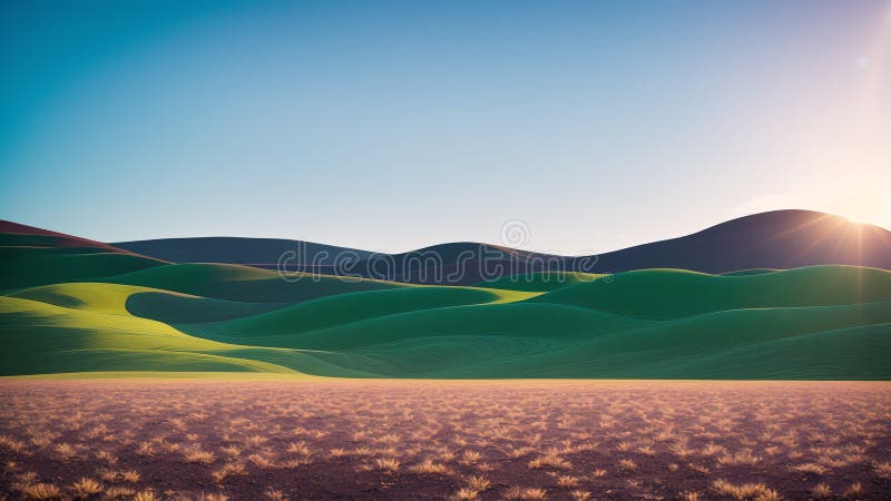 A Remarkable View of a Field with a Sun Shining Over the Hills AI ...