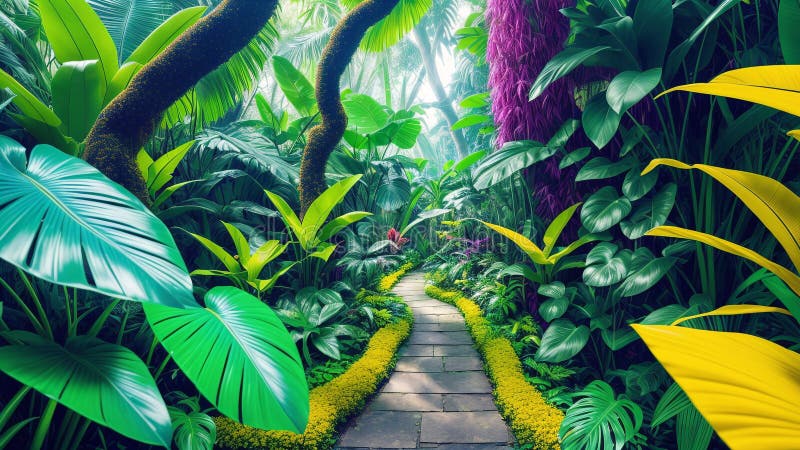 A Remarkable View of a Pathway Surrounded by Lush Green Plants AI ...