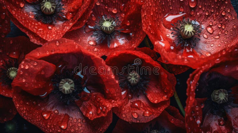 Remembrance Day, Solid Red Poppy Background with Raindrops Created with ...