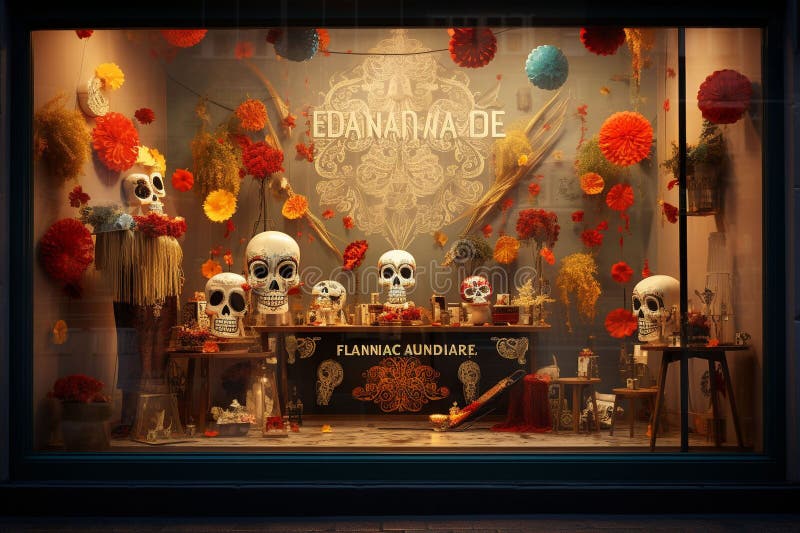 Remembrance Window Display with Day of the Dead Stock Illustration ...