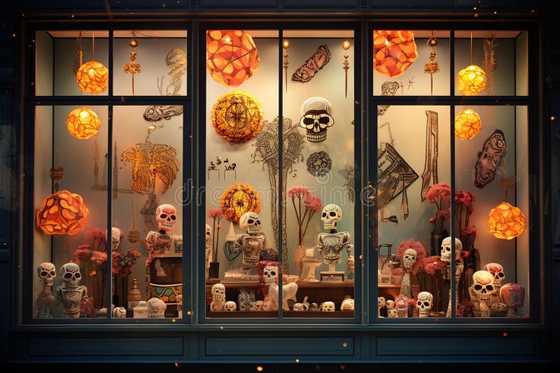 Remembrance Window Display with Day of the Dead Stock Image - Image of ...