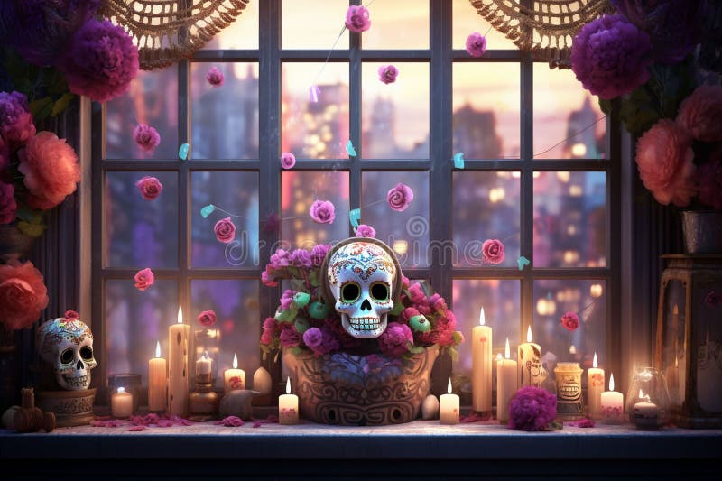 Remembrance Window Display with Day of the Dead Stock Image - Image of ...
