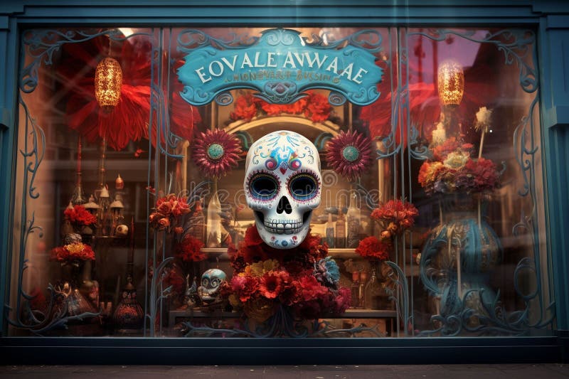 Remembrance Window Display with Day of the Dead Stock Illustration ...