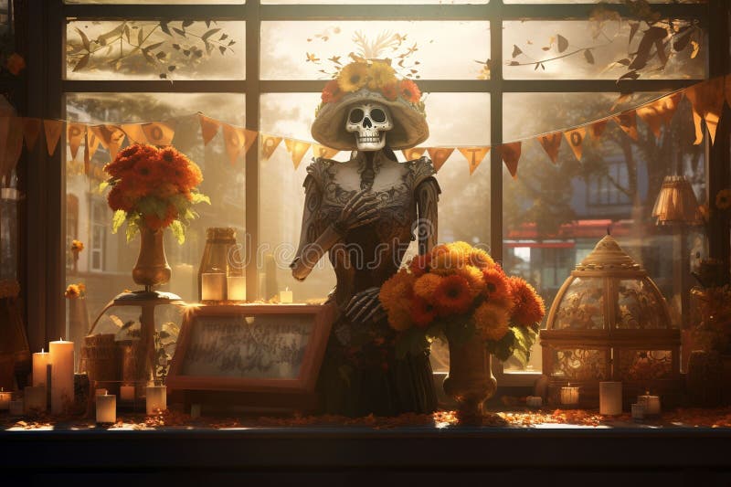 Remembrance Window Display with Day of the Dead Stock Illustration ...