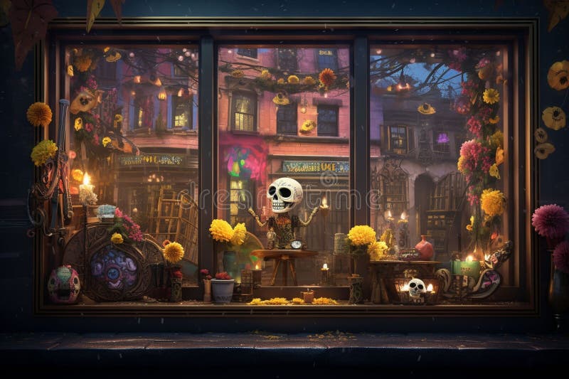 Remembrance Window Display with Day of the Dead Stock Illustration ...