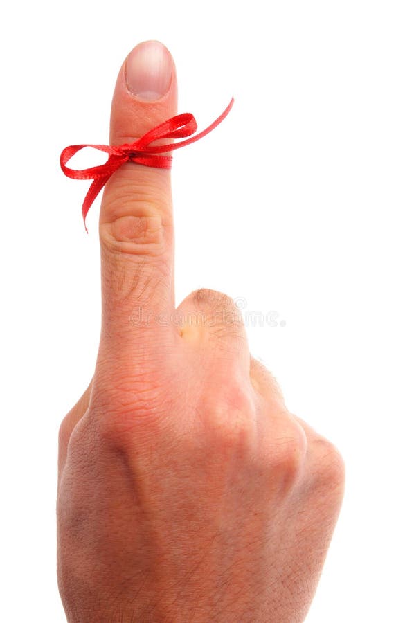 A Finger Contains a Bow-tied String As a Reminder Stock Photo - Image ...