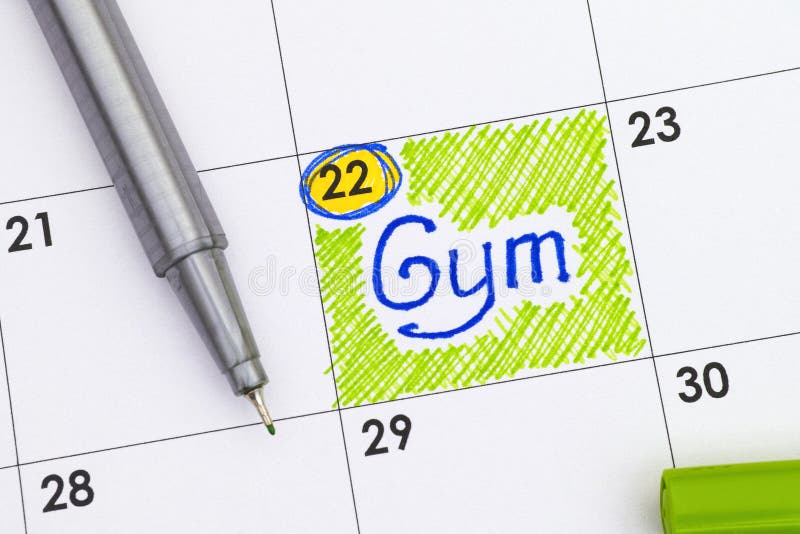 Reminder Gym in Calendar with Pen Stock Image - Image of word, message ...