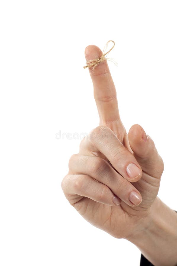 A Finger Contains a Bow-tied String As a Reminder Stock Photo - Image ...
