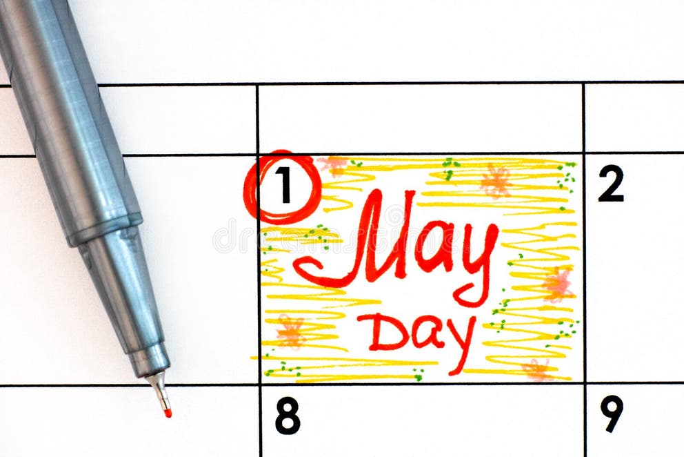 Reminder May Day in Calendar with Pen Stock Photo - Image of date ...
