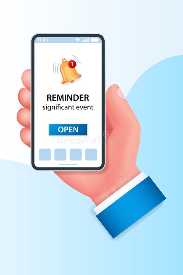 Reminder in Mobile Phone Vector Illustration in 3D Style Stock ...