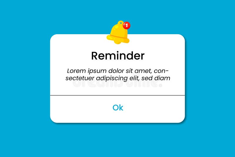 Reminder Notification with Bell Alert Popup Stock Vector - Illustration ...