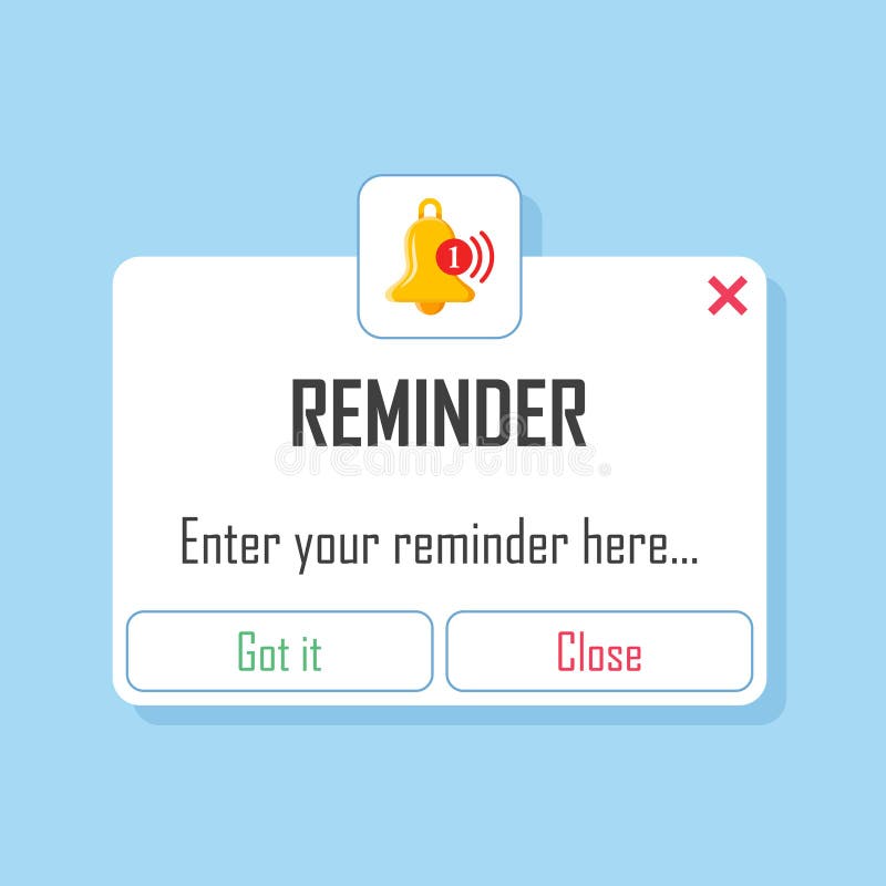Reminder Notifications Page with Alert Bell Icon in Flat Style. Event ...