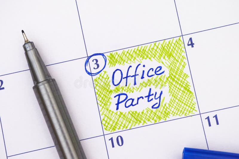 Reminder Office Party in Calendar with Confetti Stock Photo - Image of ...