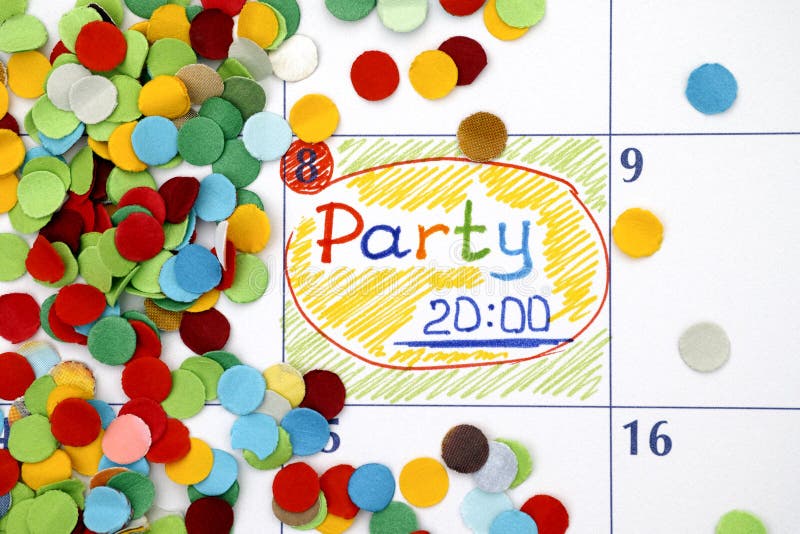 Reminder Party in Calendar with Confetti Stock Image - Image of ...