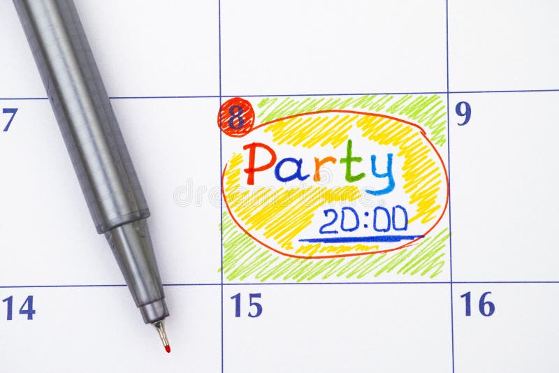 Reminder Party in Calendar with Red Pen Stock Image - Image of text ...