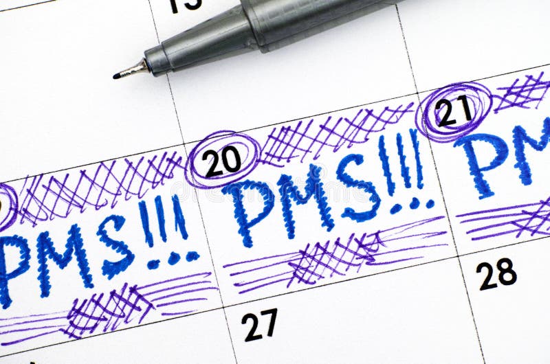 Reminder PMS and Period in Calendar with Red Pen. Stock Image - Image ...