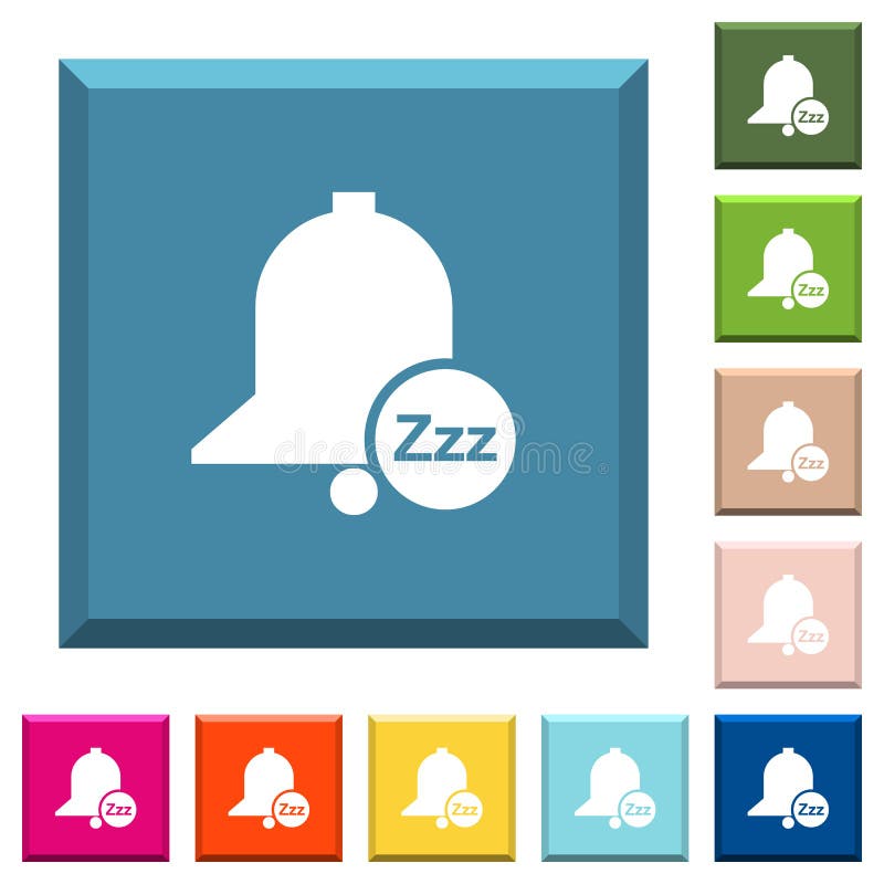 Reminder Snooze White Icons On Edged Square Buttons Stock Vector