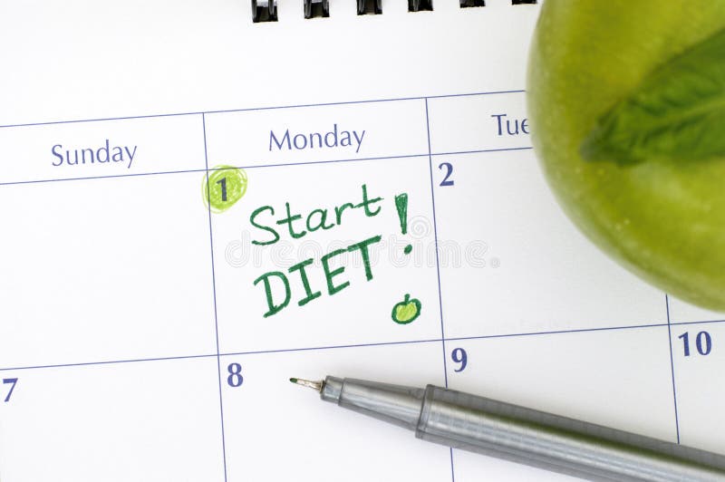 Reminder Start Diet in Calendar Stock Photo - Image of message, monday ...