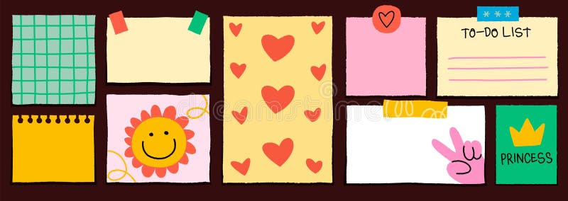 Reminder Stickers. Cute Paper Notes. Notebook Memo Pages Attached with ...