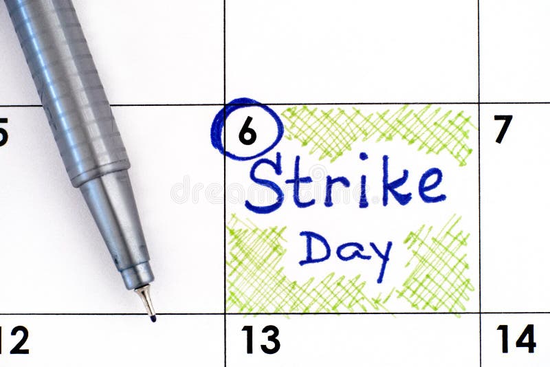 Reminder Strike Day in Calendar with Pen Stock Photo - Image of paper ...