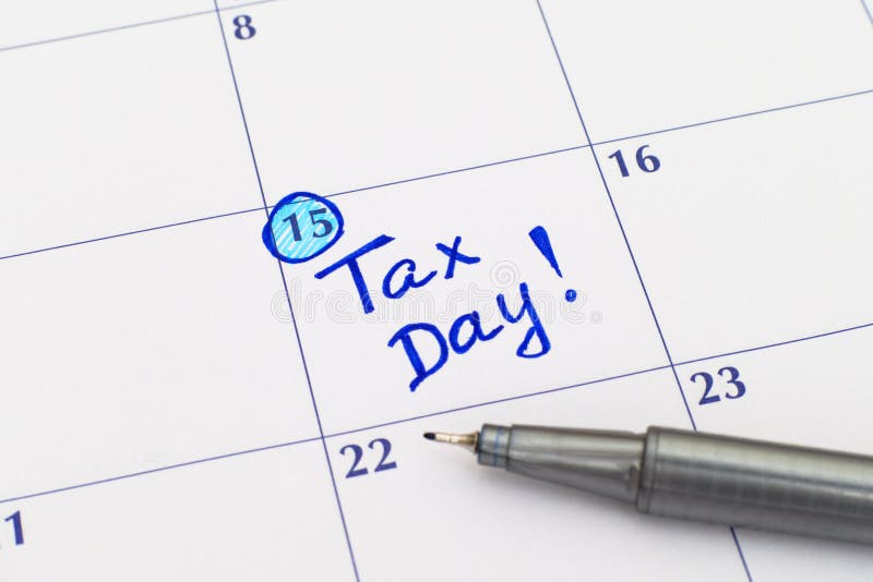 Reminder Tax Day in Calendar with Pen Stock Image - Image of finance ...