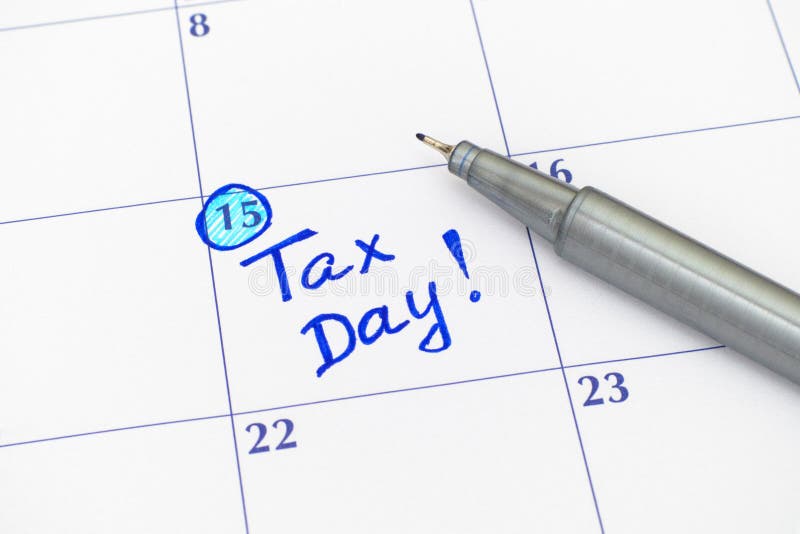 Reminder Tax Day in Calendar with Pen Stock Image - Image of finance ...